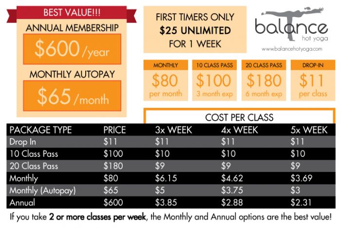 Pricing & Packages - Private Yoga Lessons - Balance Hot Yoga